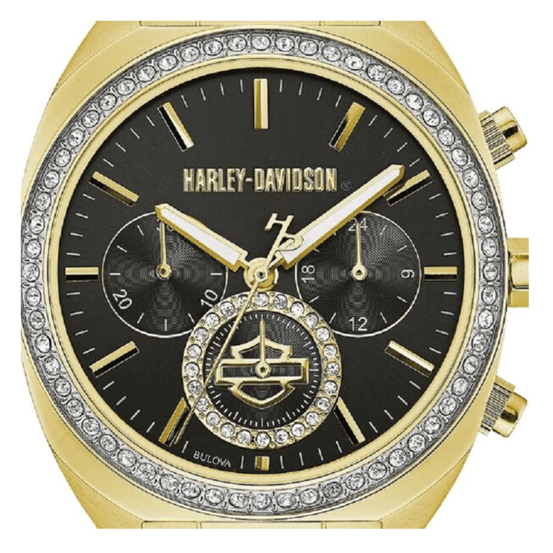 Womens B&S Crystal Bezel Chronograph Gold Tone Stainless Steel Watch ...