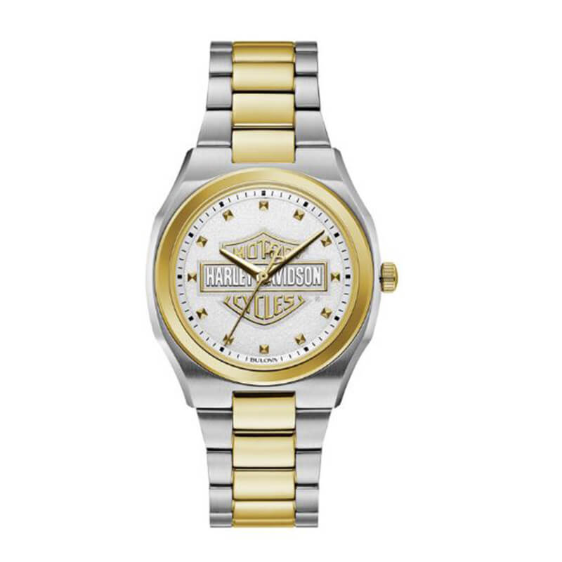 Womens Bar And Shield Silver And Gold Stainless Steel Watch | Harley ...