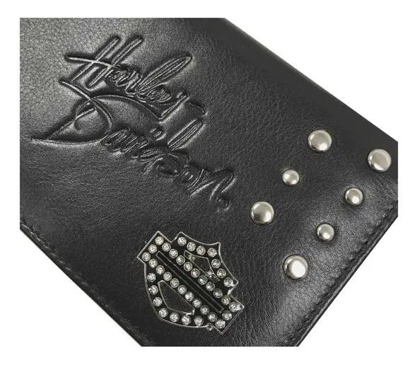 Women’s Crystal B&S Medallion Tri-Fold Leather Wallet – Black | Harley ...